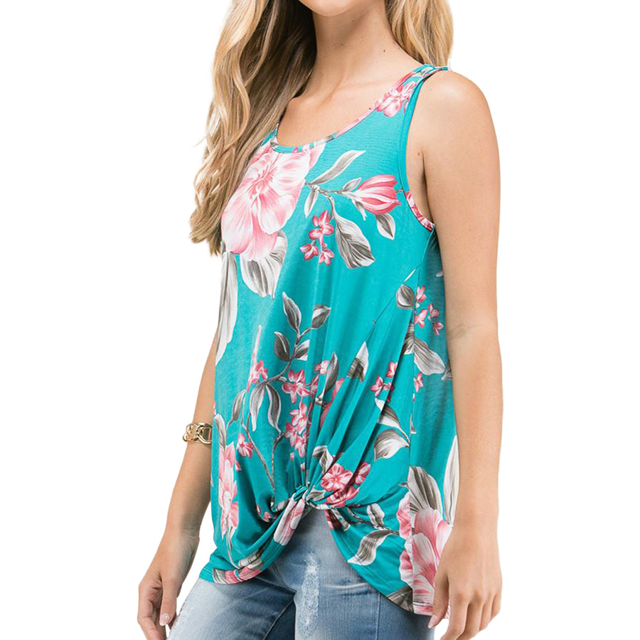 Floral Print Sleeveless Side Knot Top - Jade – L.E. Jolie