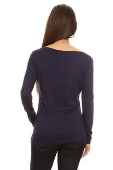 New! Navy Long Sleeve Crew-Neck Top – L.E. Jolie